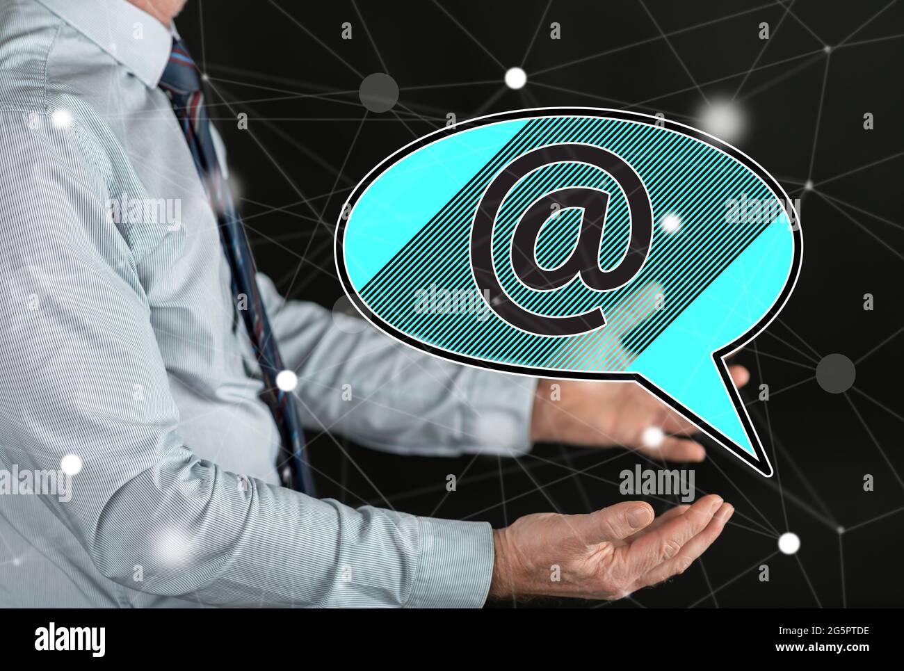 E-mail concept above the hands of a man Stock Photo - Alamy