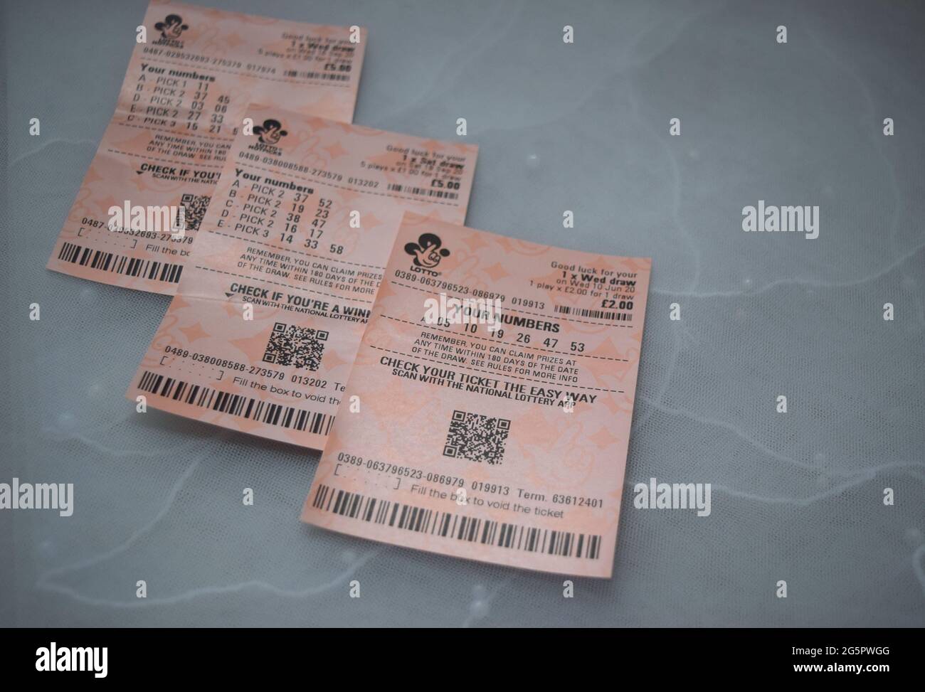 UK National lottery tickets on light background Stock Photo - Alamy