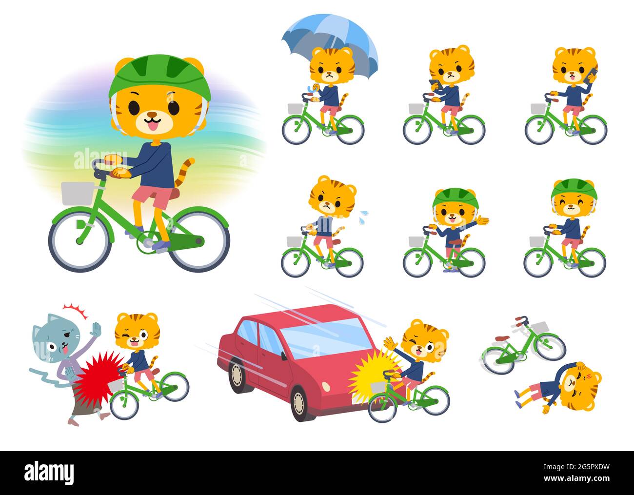 A set of Tiger boy riding a city cycle.It's vector art so it's easy to ...