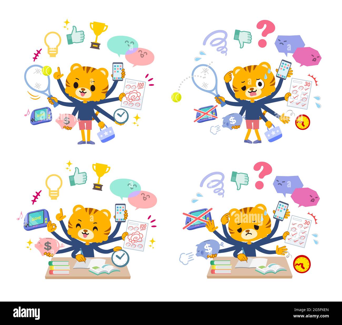 A set of Tiger boy who perform multitasking.It's vector art so it's ...