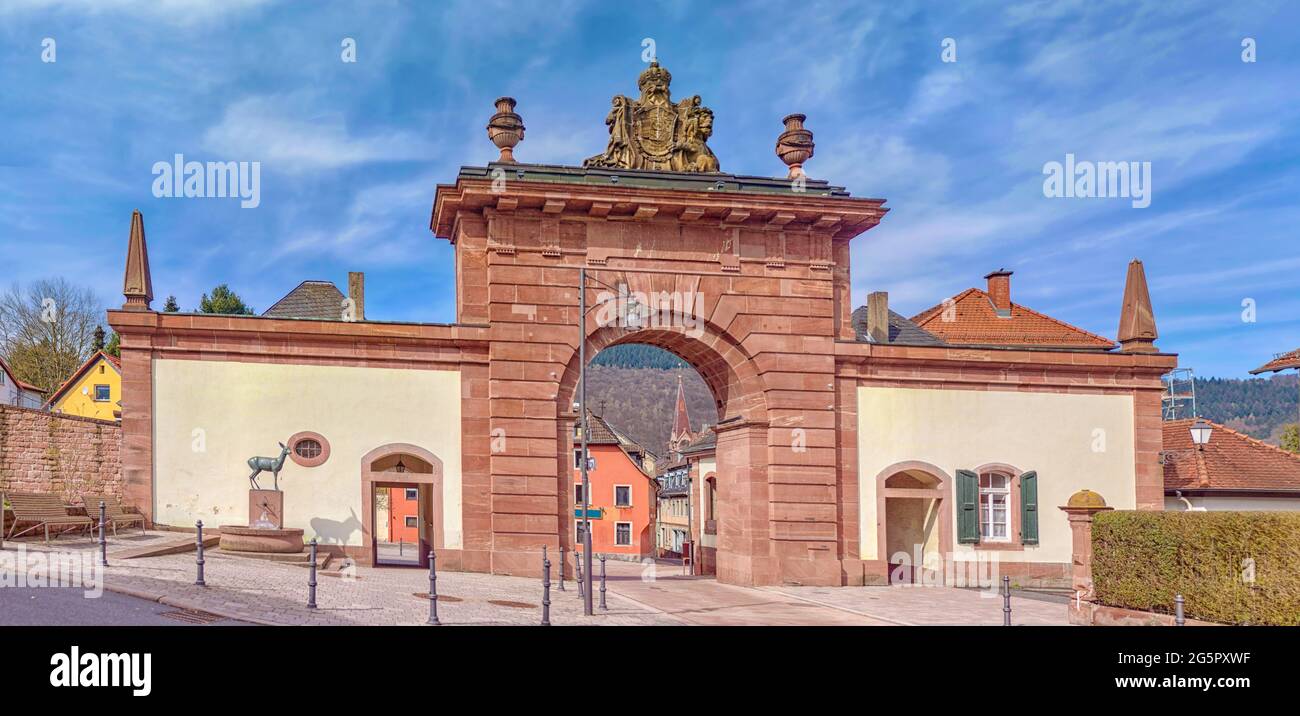 Old stone city gate at the town Neckargemund in southern germany with ...
