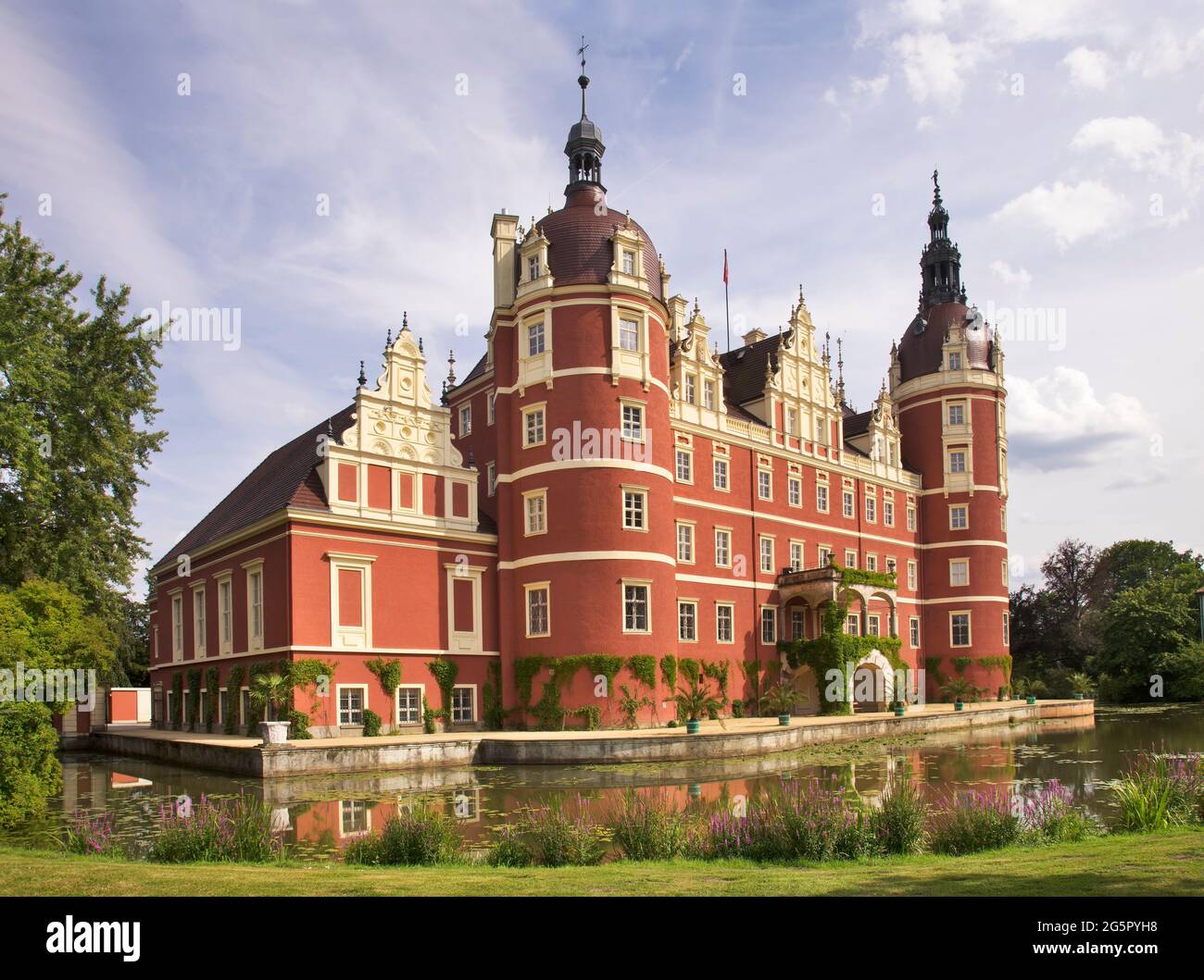 New castle at Park von Muskau (Park Muzakowski) near Bad Muskau. UNESCO ...