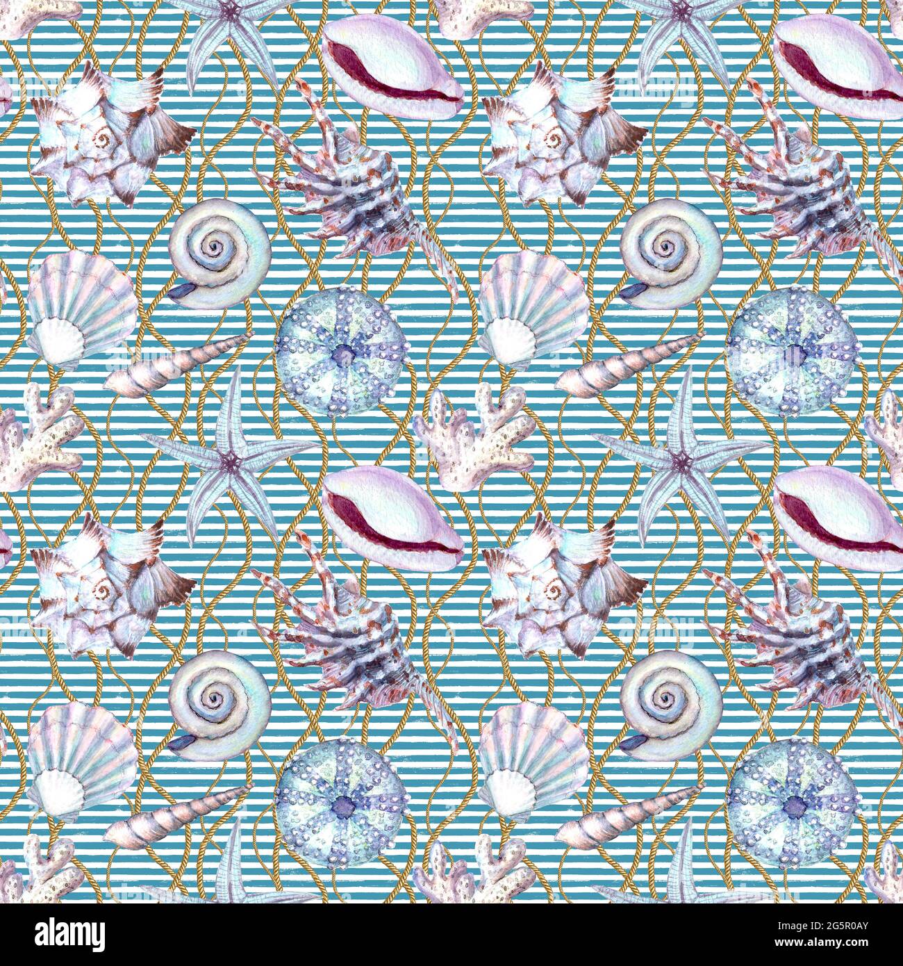 Watercolor sea shell seamless pattern. Hand drawn seashells texture ...