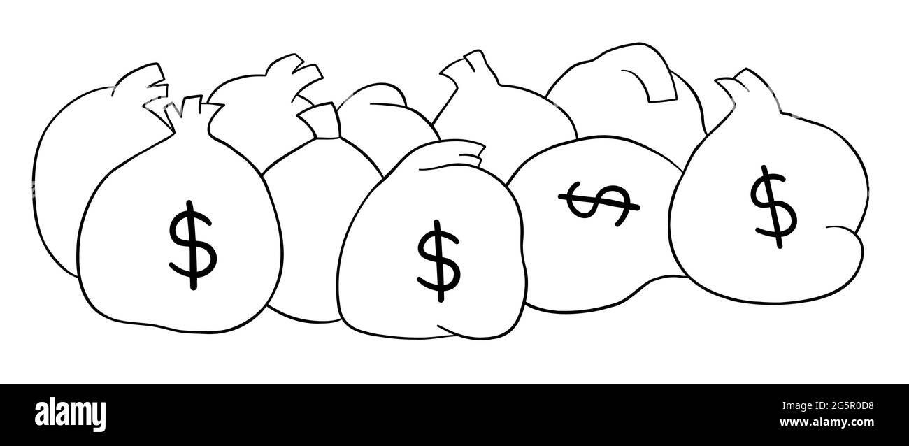 Cartoon vector illustration of sacks full of money. Black outlined and ...