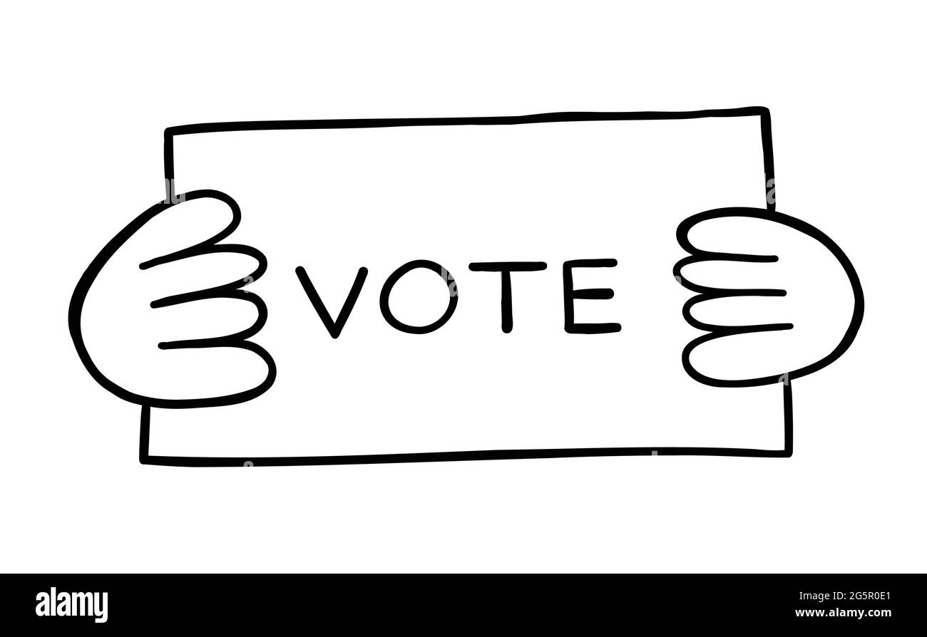 Cartoon vector illustration of hand holding vote. Black outlined and ...