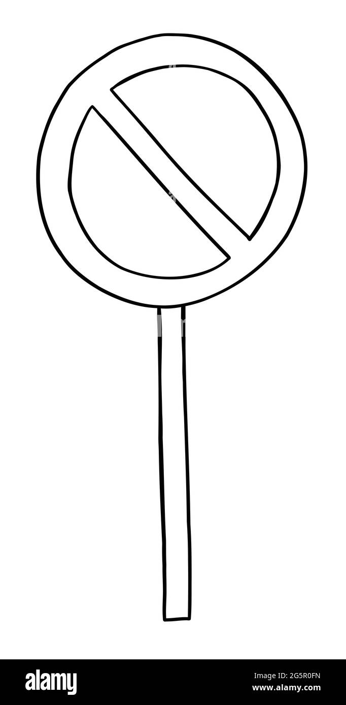 Cartoon vector illustration of forbidden sign. Black outlined and white ...