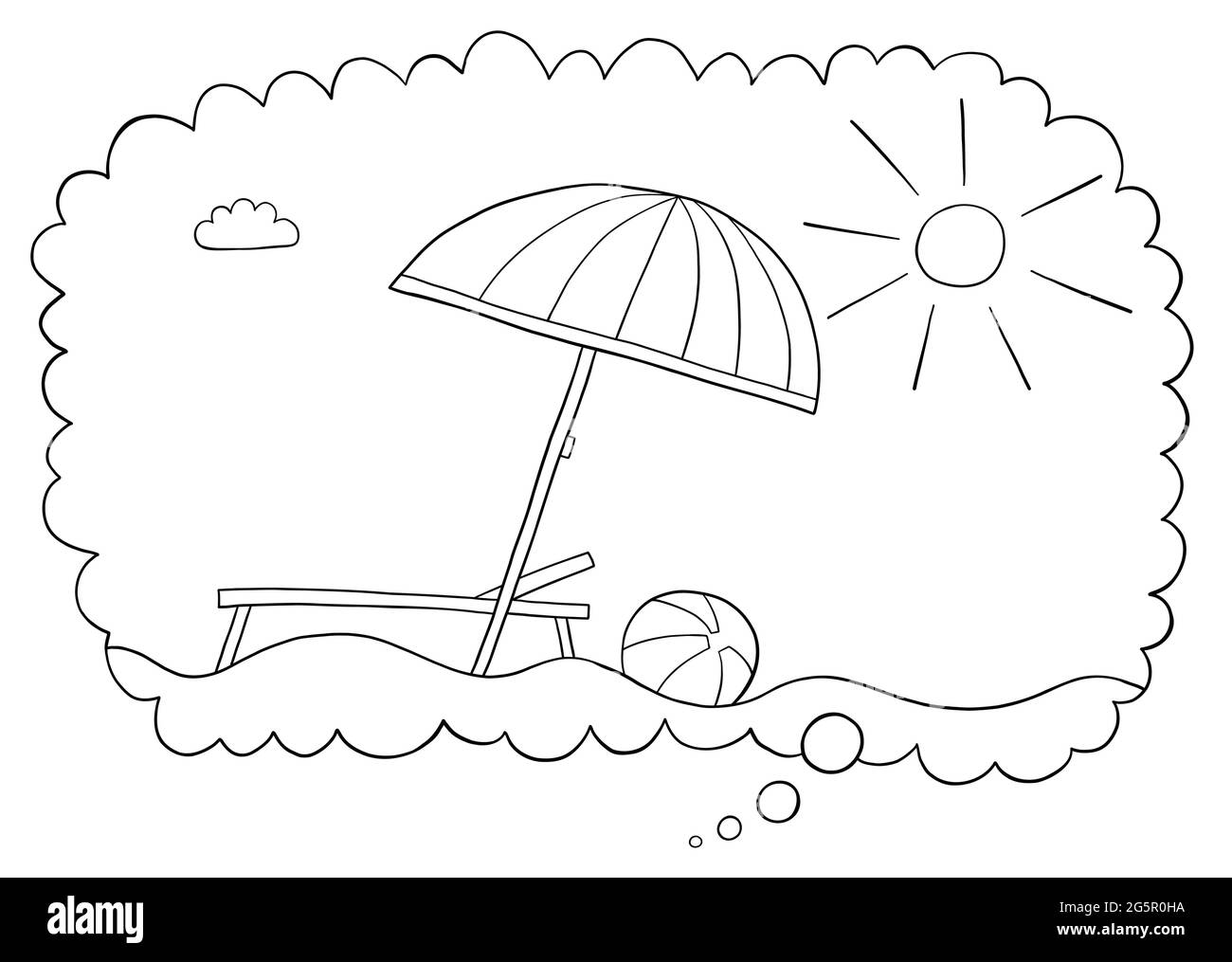 Cartoon vector illustration of holiday dream in thought bubble. Black ...