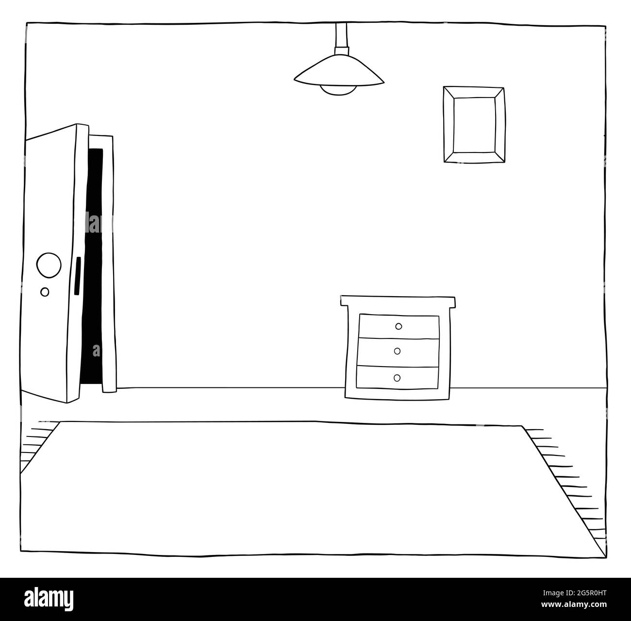 Cartoon vector illustration of a room of the house. Black outlined and ...