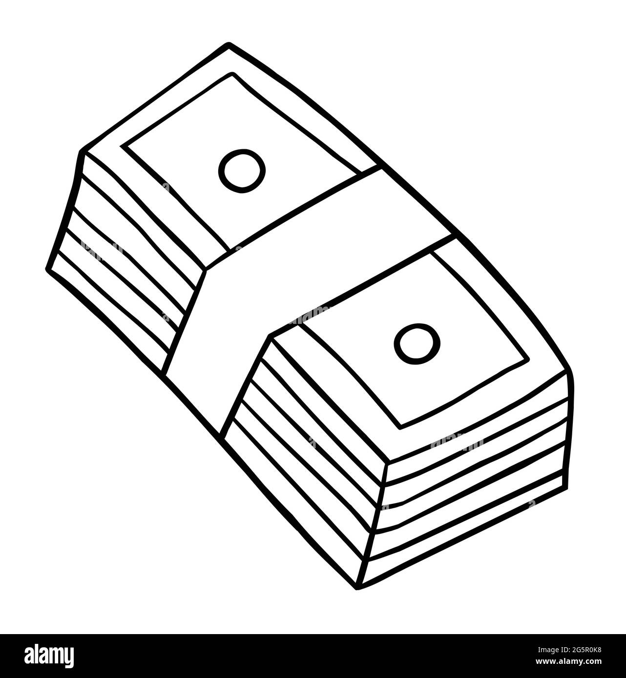 Cartoon vector illustration of banknote money. Black outlined and white ...