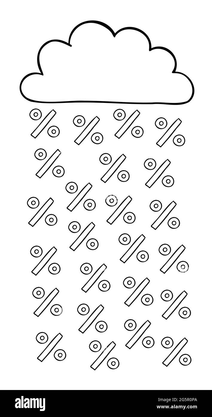 Cartoon vector illustration of rain of discounts from cloud ...