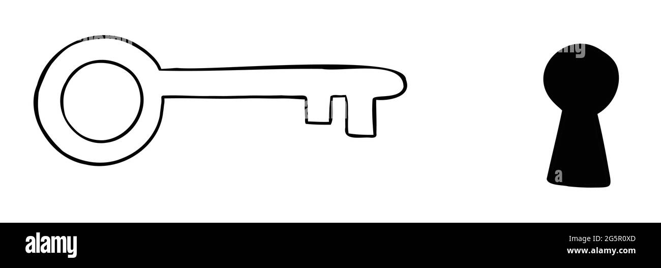 Cartoon vector illustration of key and keyhole. Black outlined and ...