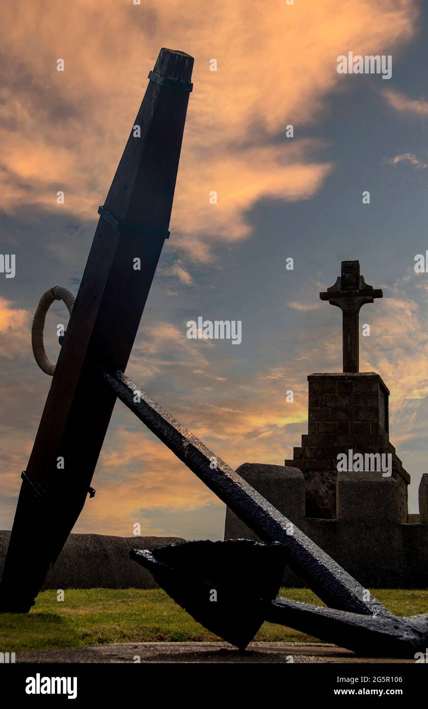 Anchor and Cross at Macduff, Aberdeenshire, Scotland, UK Stock Photo ...