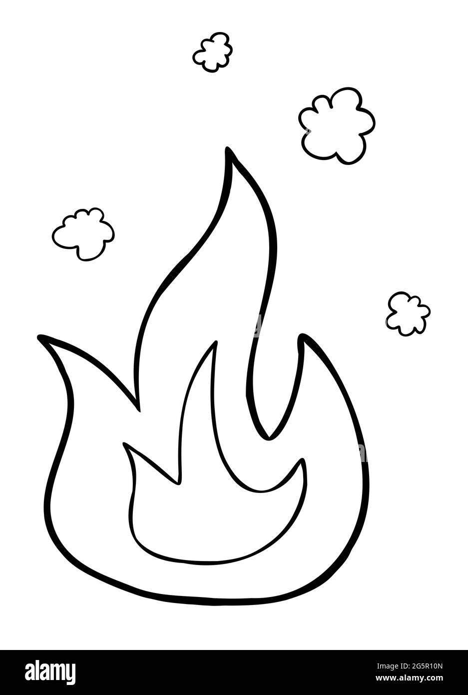 Cartoon vector illustration of burning fire. Black outlined and white ...