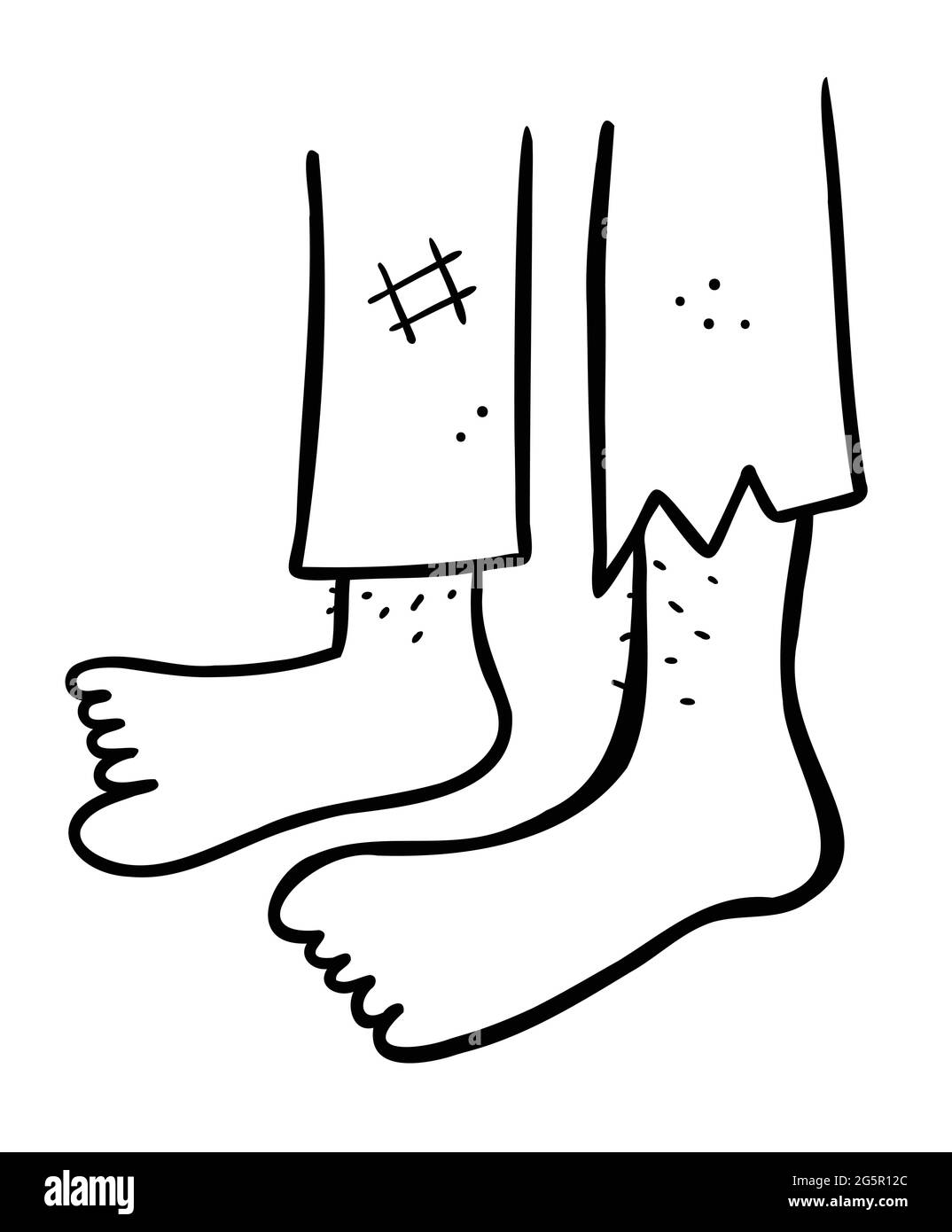 Cartoon vector illustration of homeless without shoes. Black outlined ...