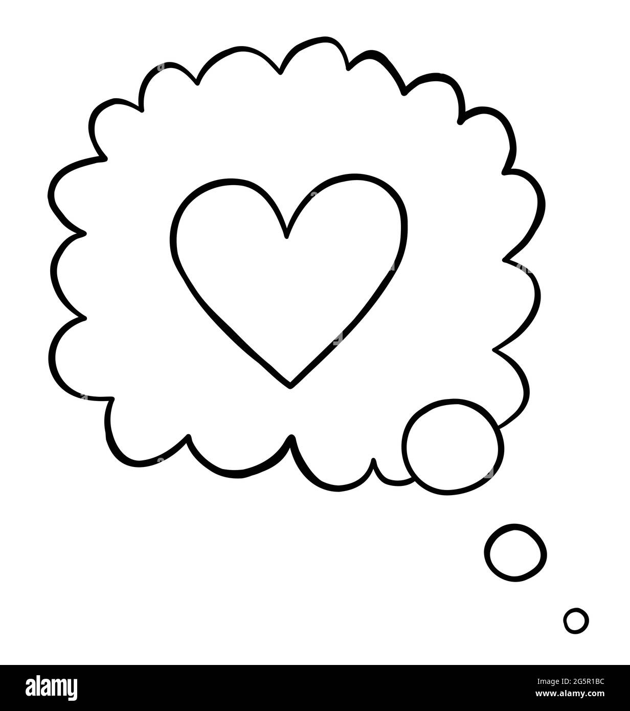 Cartoon vector illustration of heart in thought bubble. Black outlined ...