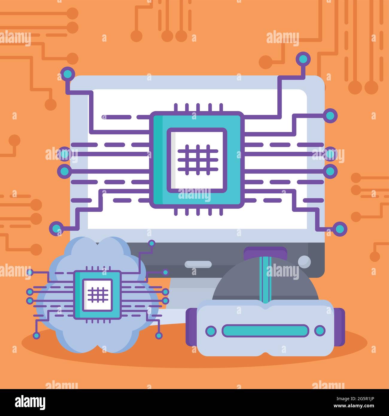 Circuit board on computer and icon set Stock Vector Image & Art - Alamy