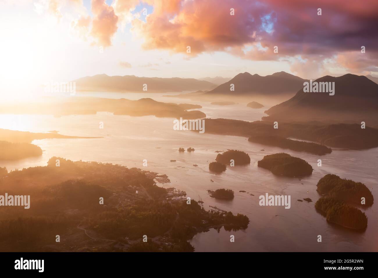 Aerial seascape view from an airplane on the Pacific Ocean West Coast ...