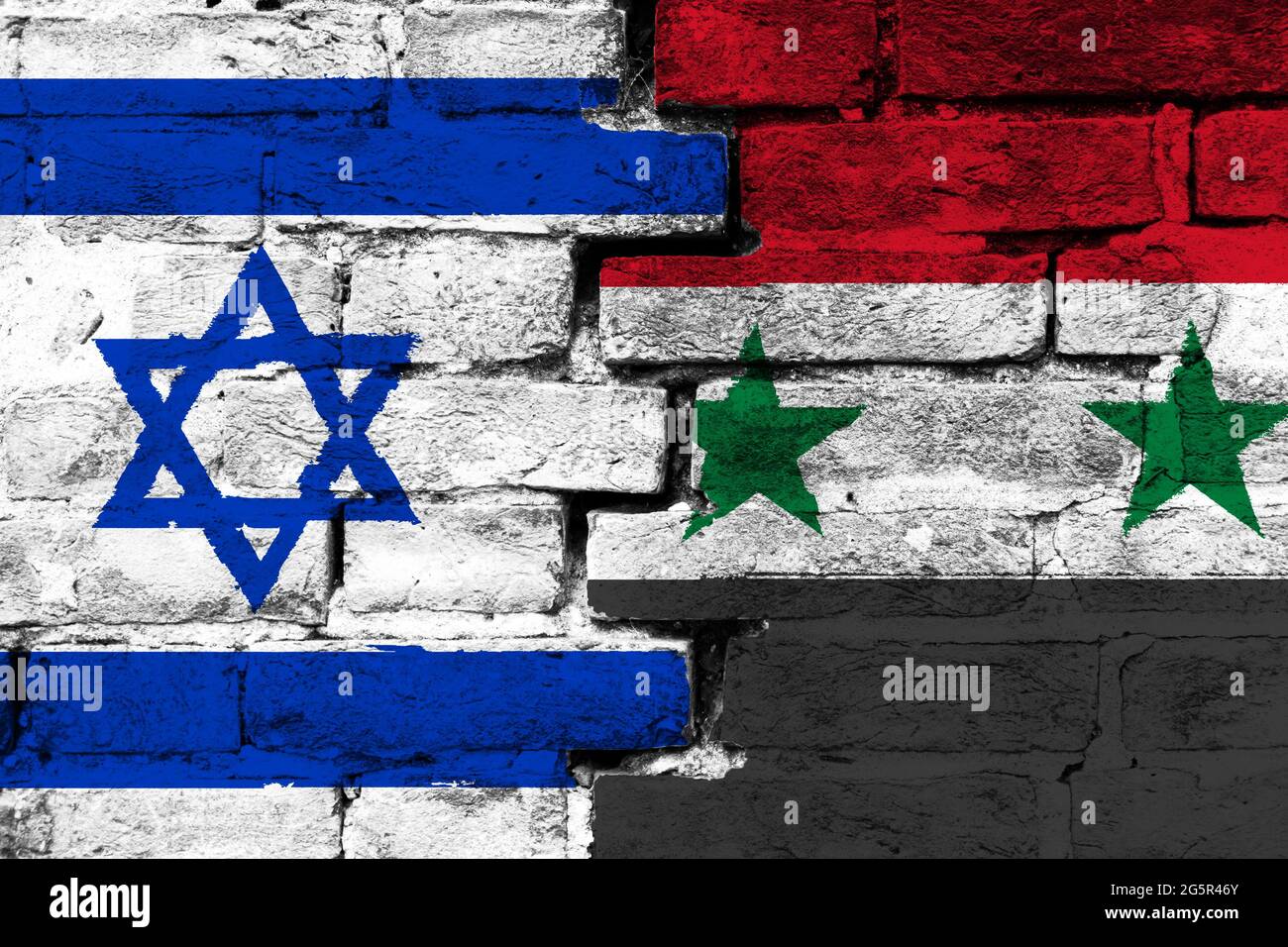 Concept of the relationship between Israel and Syria with two painted ...