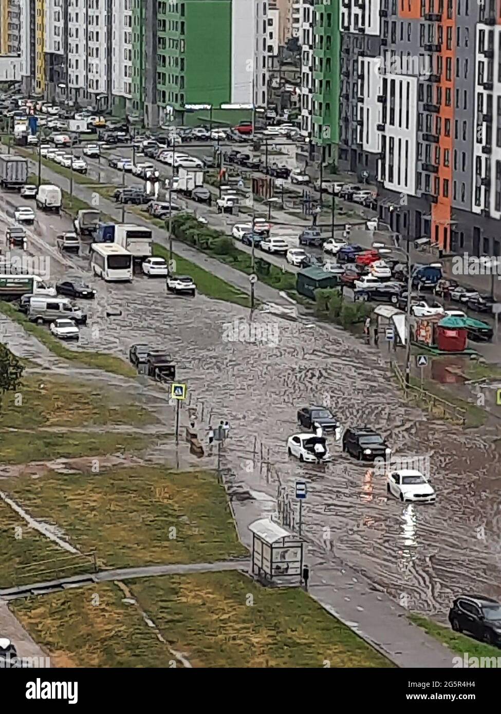 June 28, 2021. - Russia, Moscow. - Heavy rain that hit Moscow Monday ...