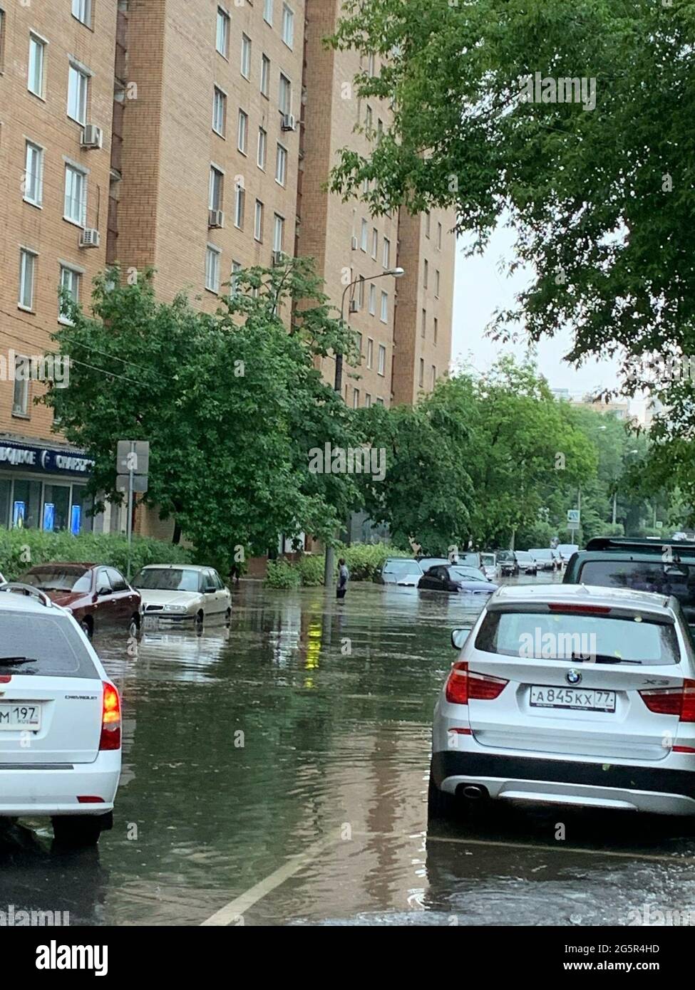 June 28, 2021. - Russia, Moscow. - Heavy rain that hit Moscow Monday ...