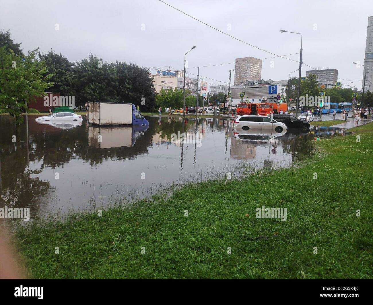 June 28, 2021. - Russia, Moscow. - Heavy rain that hit Moscow Monday ...