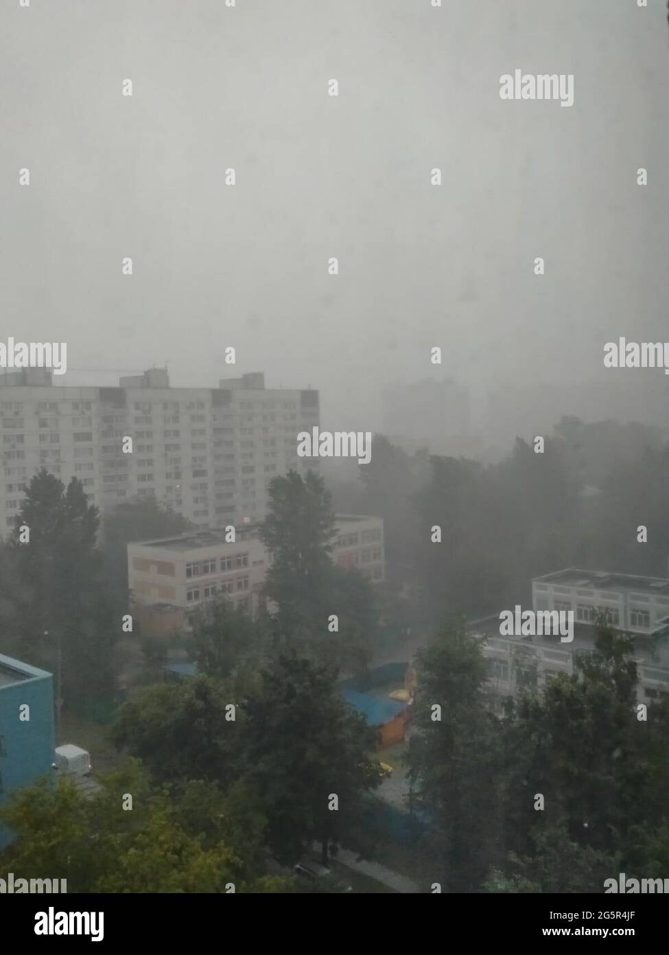 June 28, 2021. - Russia, Moscow. - Heavy rain that hit Moscow Monday ...
