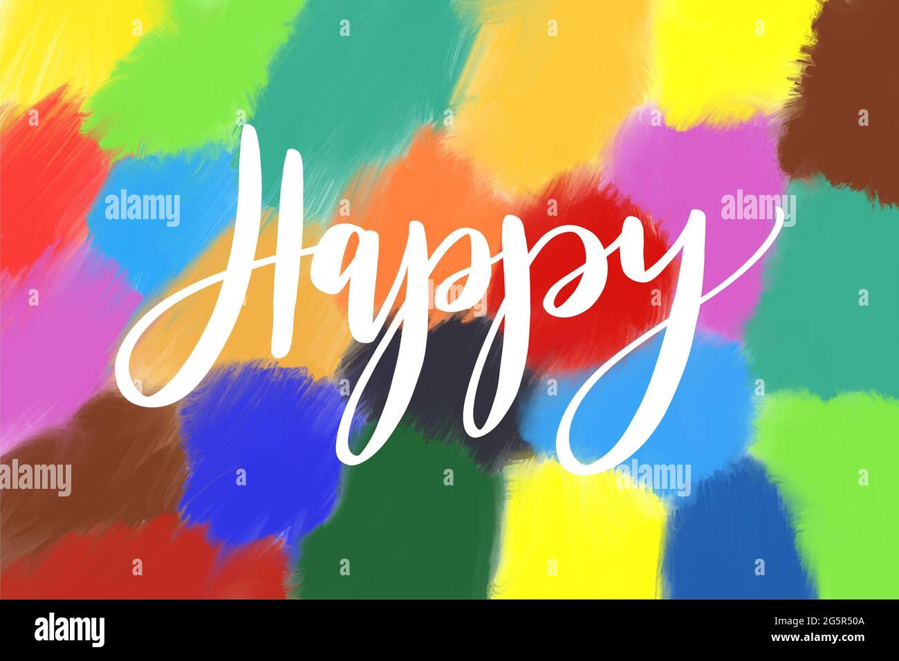 Illustration with "Happy" writing on the multicolored background Stock ...