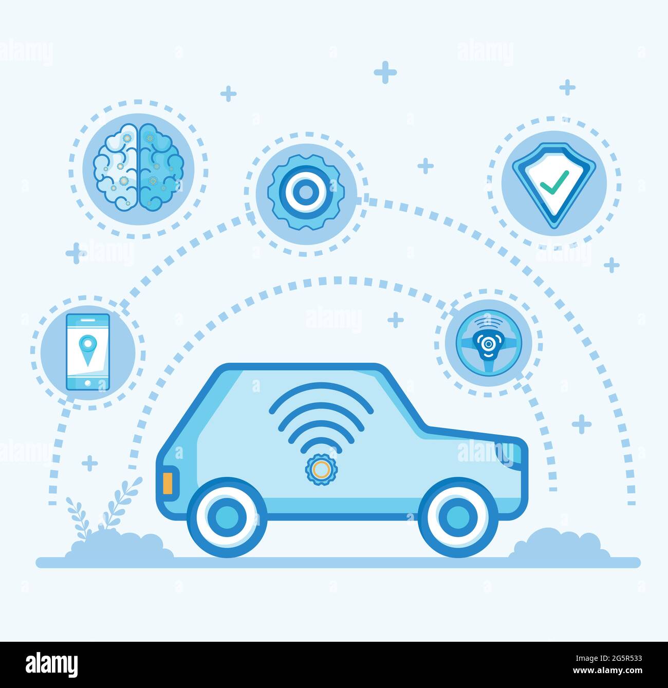blue car with icon set Stock Vector Image & Art - Alamy