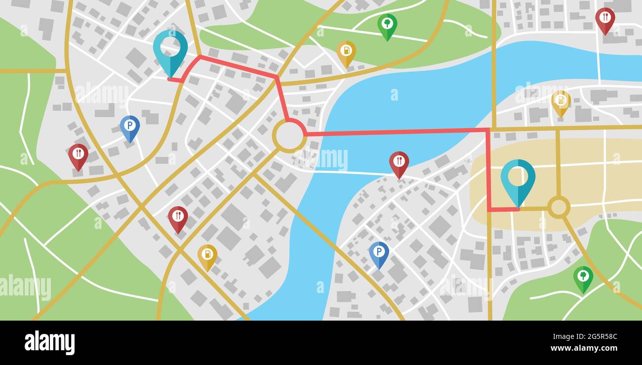 Fictional city map navigation with rivers and parks Stock Vector Image ...