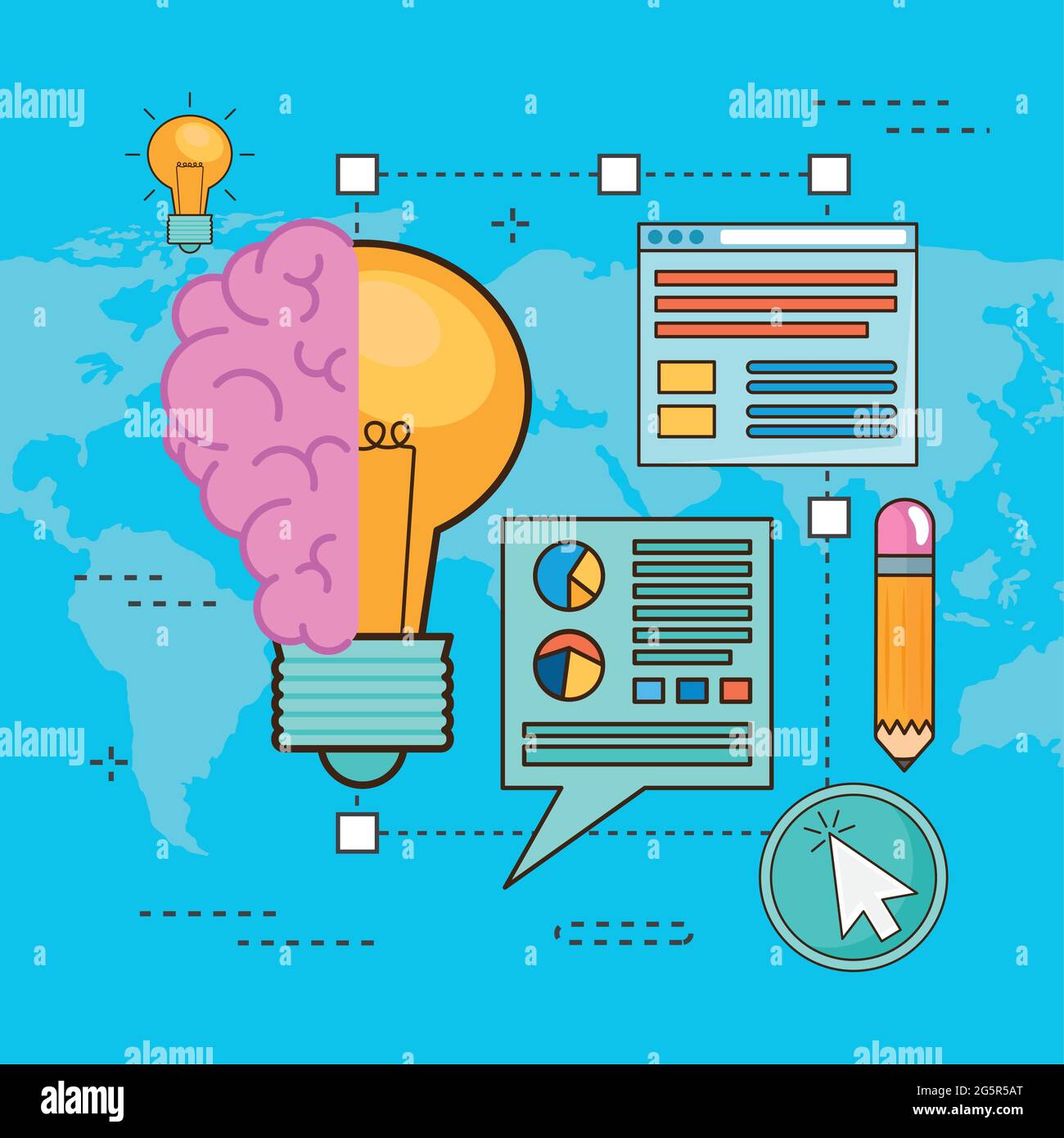 light bulb with brain and icons Stock Vector Image & Art - Alamy