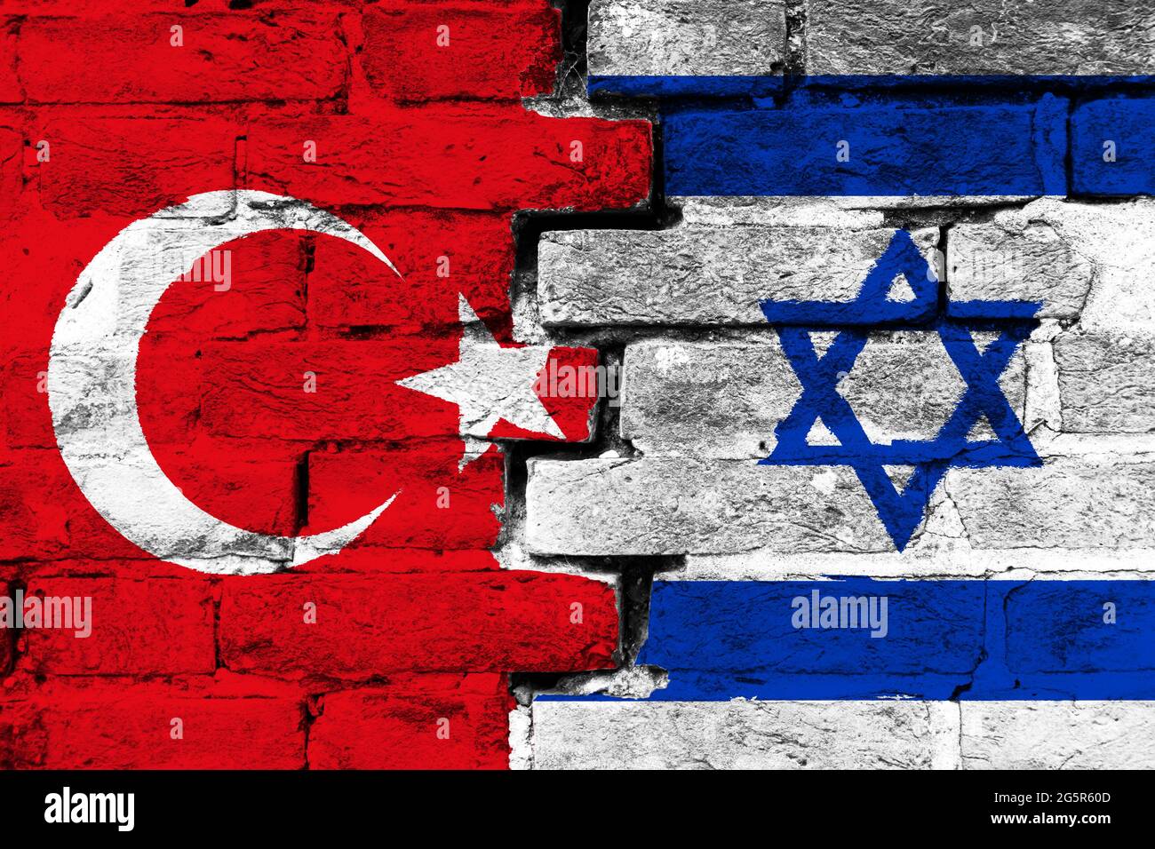 Concept of the relationship between Turkey and Israel with two painted ...