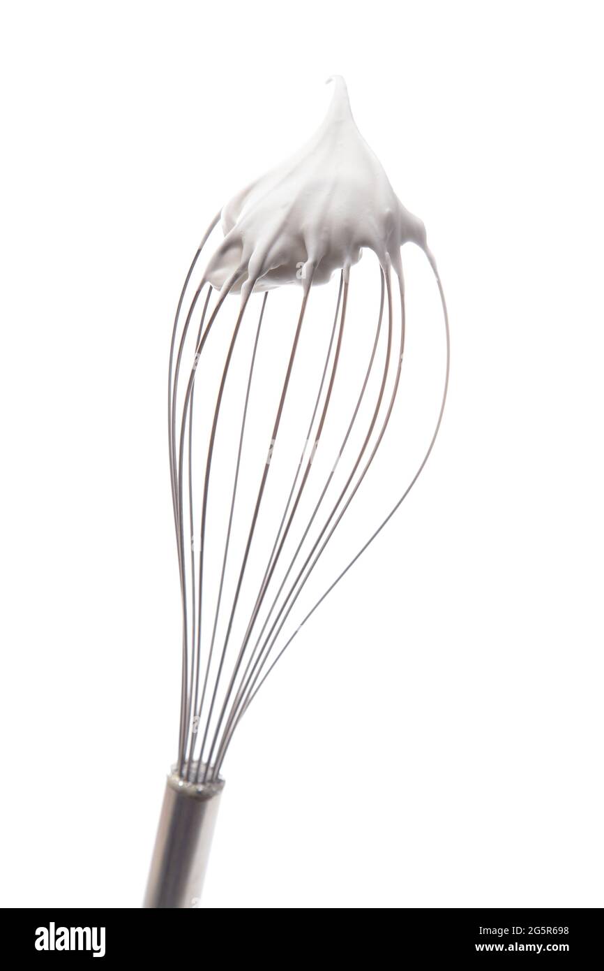 Whipped Cream with a Whisk on a White Background Stock Photo - Alamy
