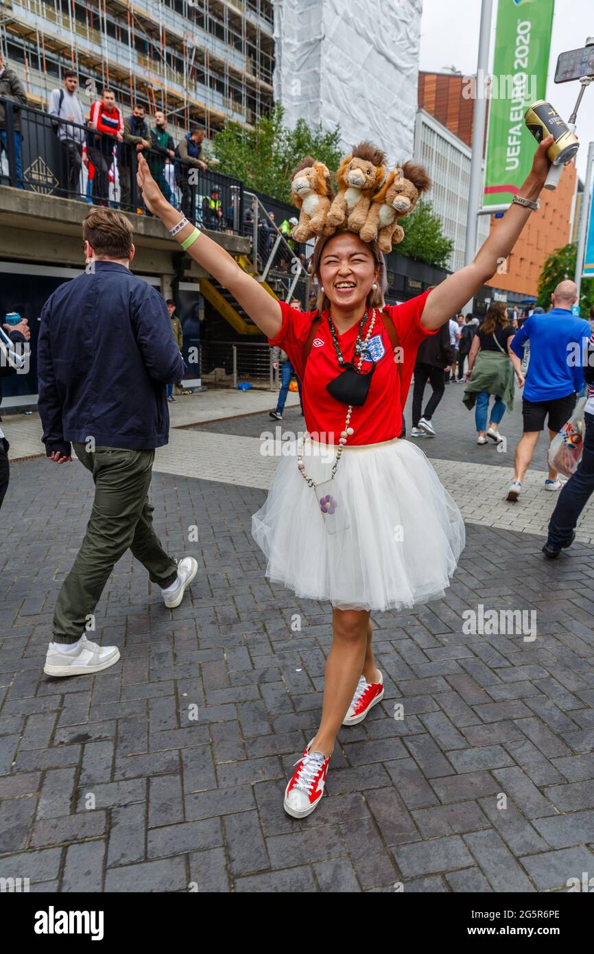 Wembley Stadium, Wembley Park, UK. 29th June 2021. Female England fans ...