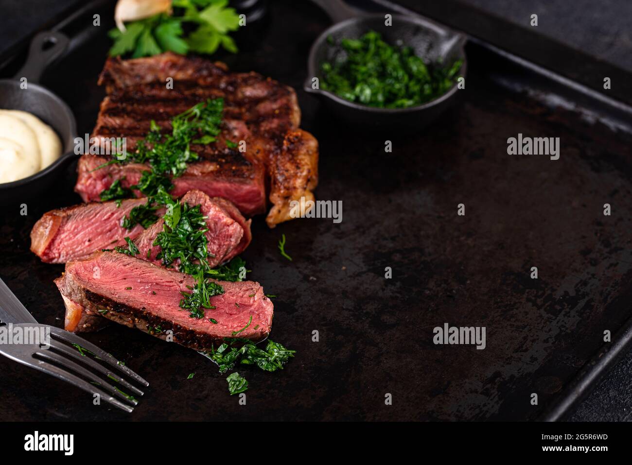 Grilled marbled rib eye steak Stock Photo - Alamy
