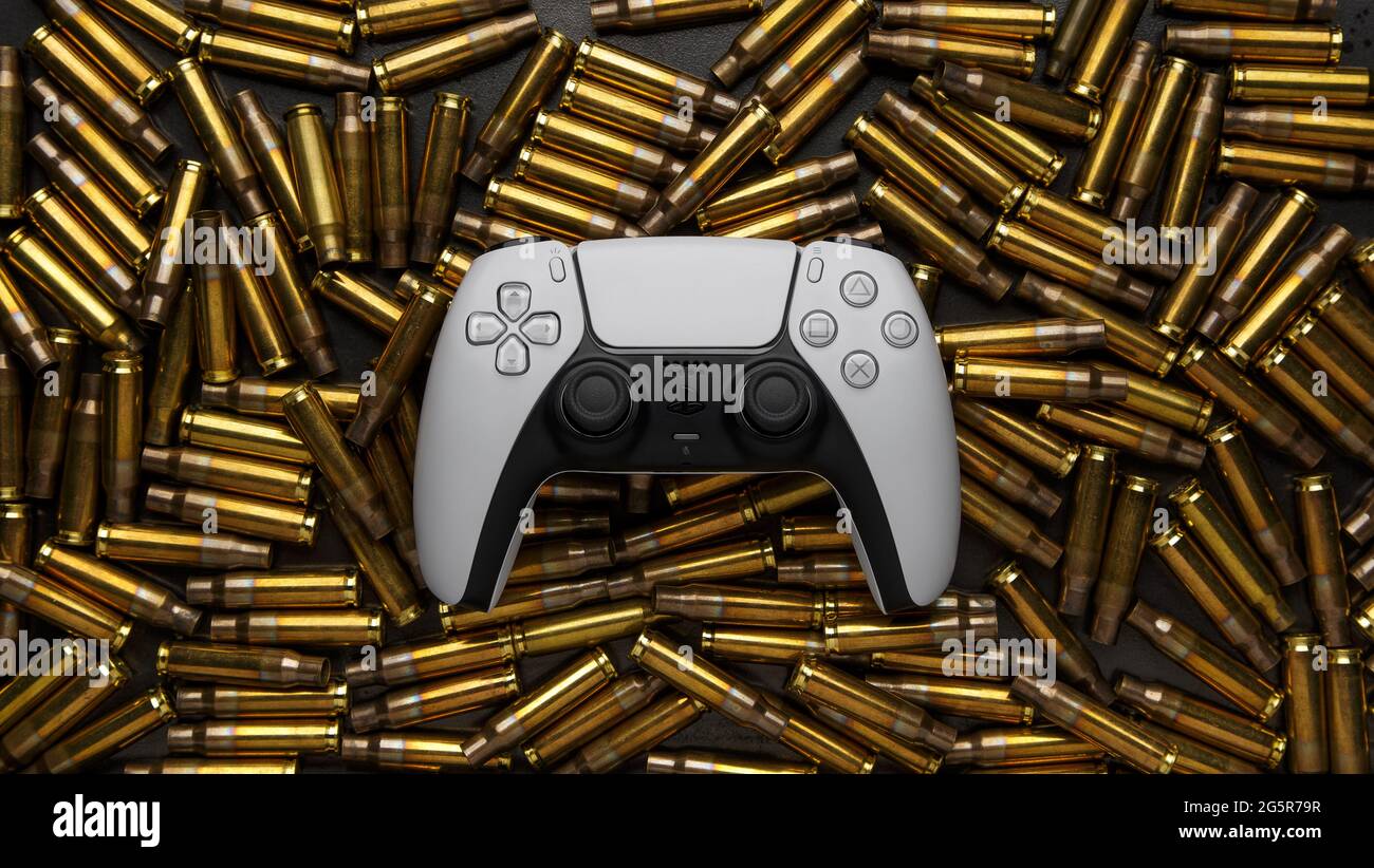 June 8, 2021, Odessa, Ukraine. White new Playstation 5 gamepad ...