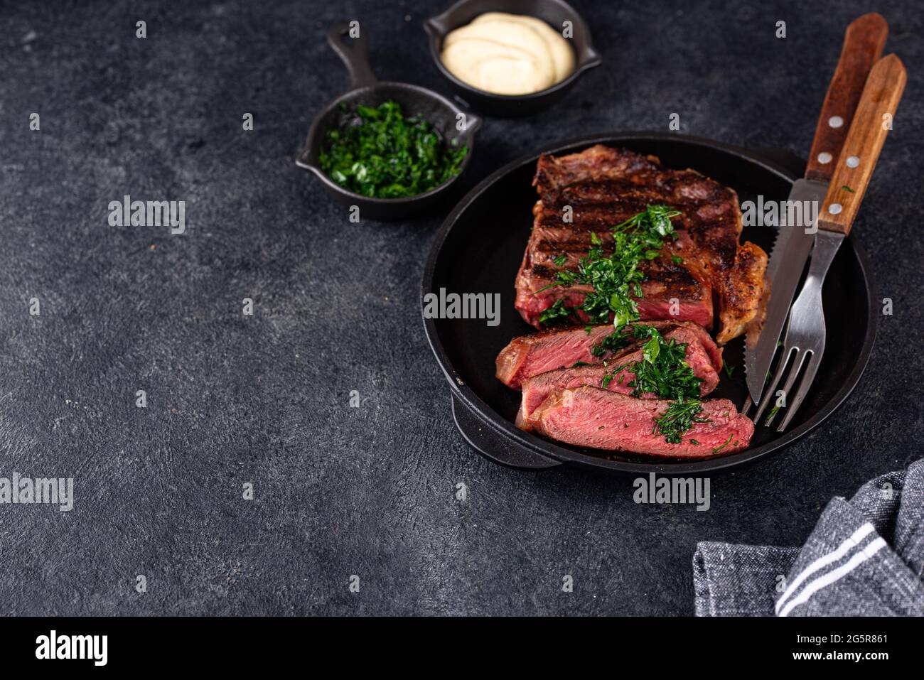 Grilled marbled rib eye steak Stock Photo - Alamy