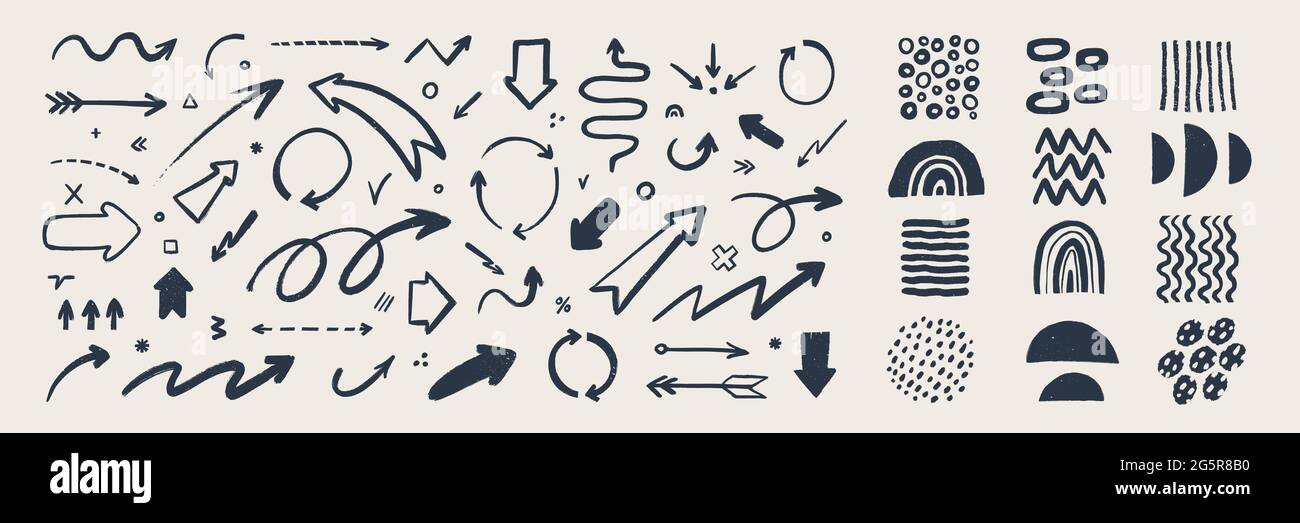 Abstract arrows and organic shapes set. Various doodle arrows and art ...