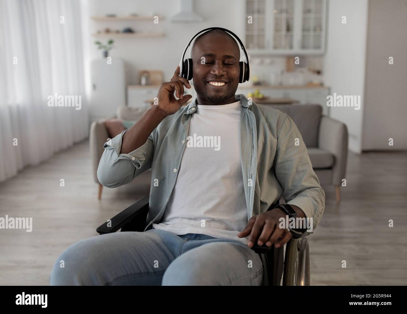 Free time, rest and relax, listen audio app and modern wireless device ...