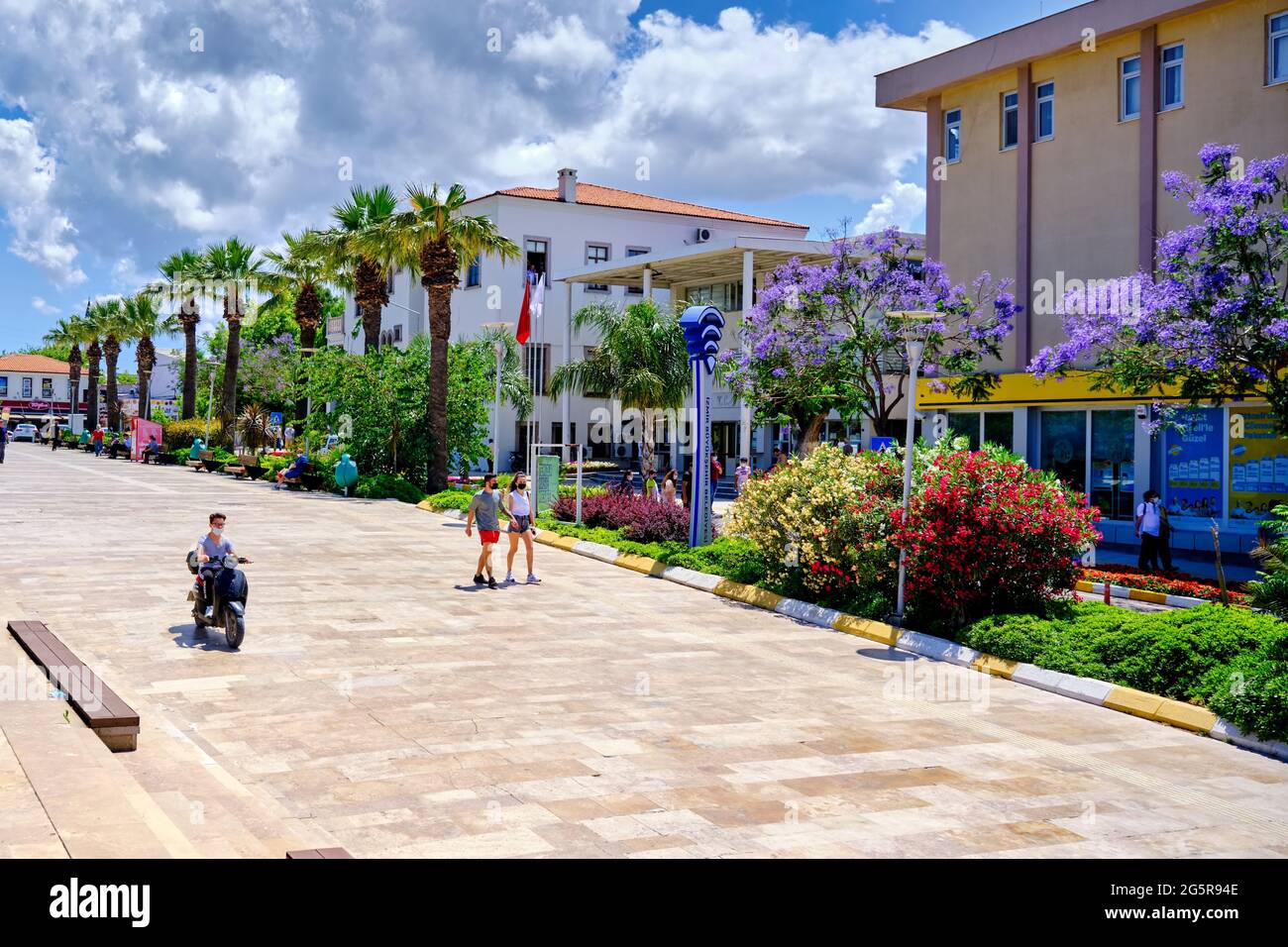 Urla, İzmir, Turkey - June, 2021: Urla town square with municipality ...