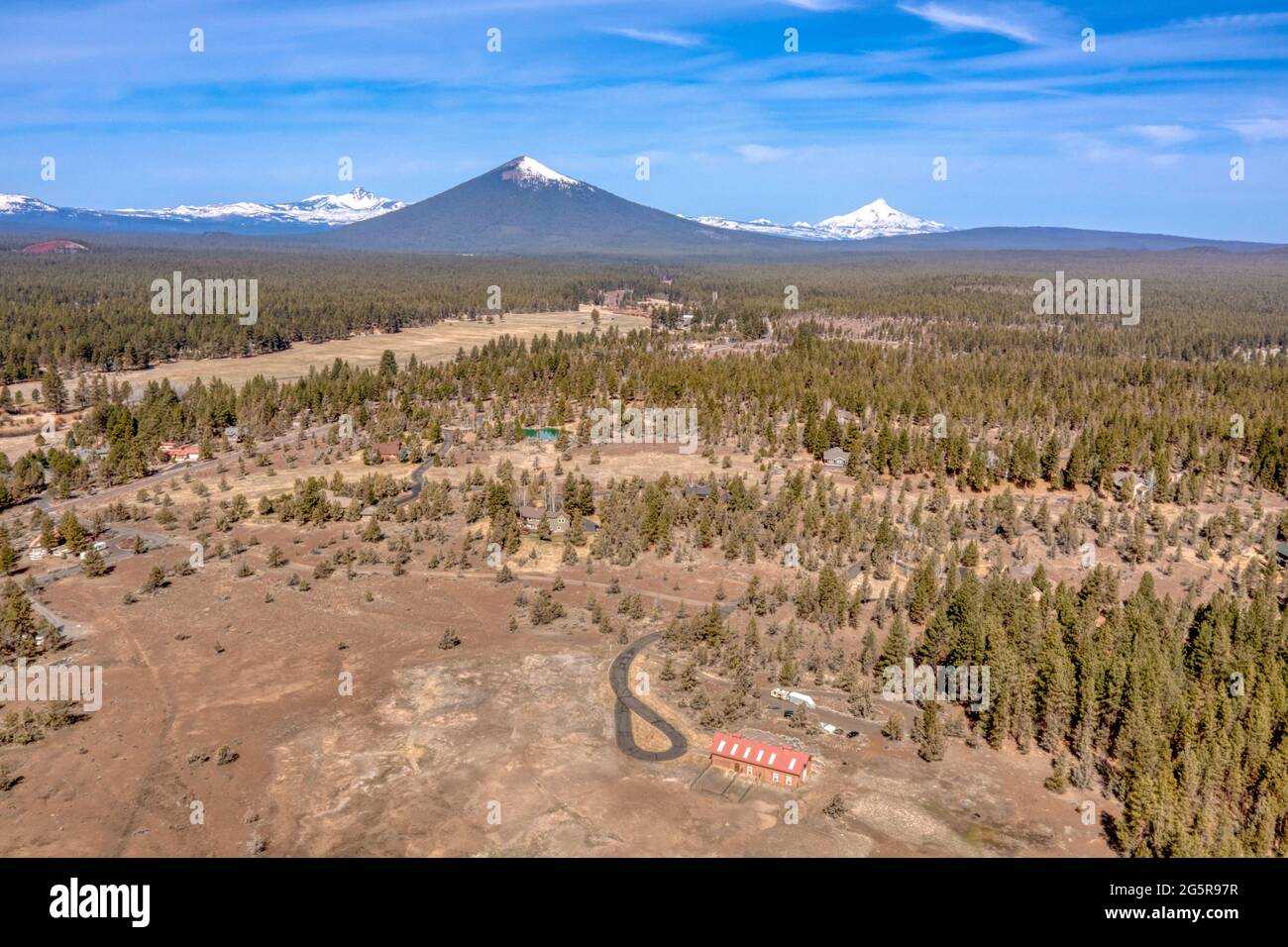 Aerial view of farm land and mountains Stock Photo - Alamy