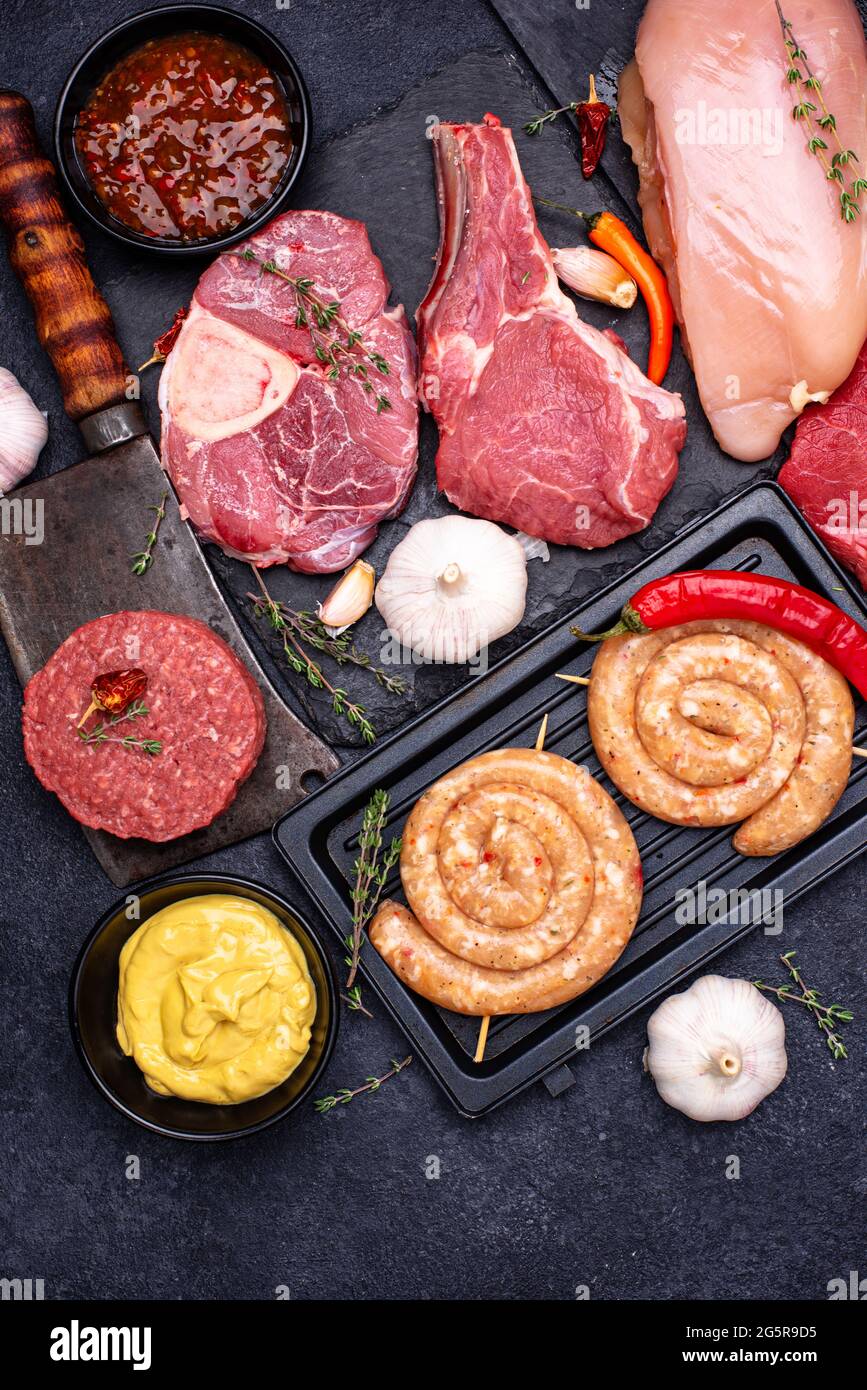 Assortment of various types of meat Stock Photo - Alamy