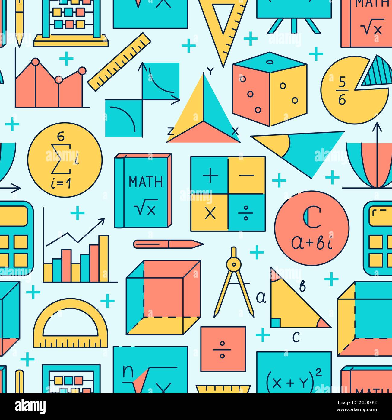 Math seamless pattern in colored line style. Vector illustration Stock ...