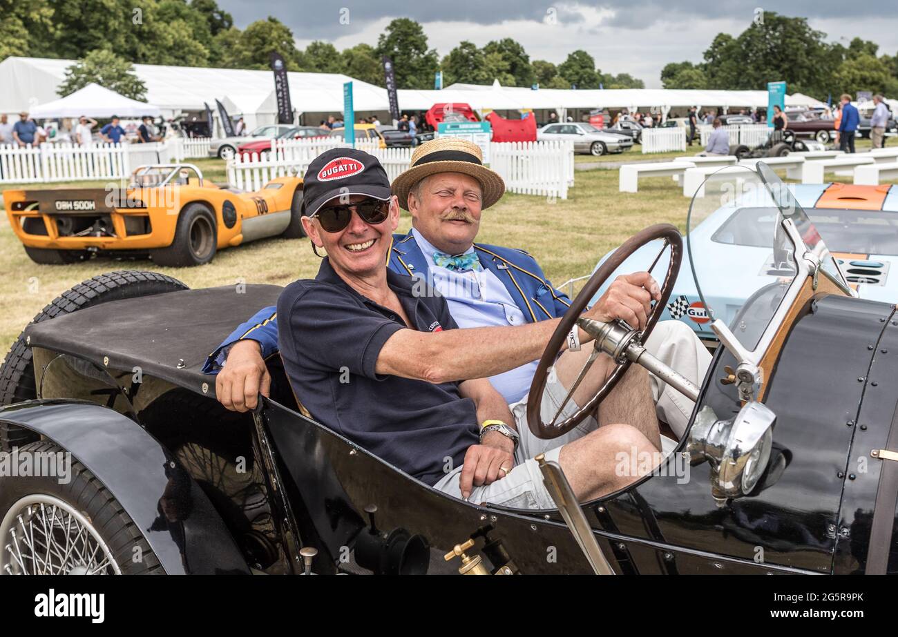 Passengers sitting in a Type 51 Bugatti at the Classic Car Show Syon ...