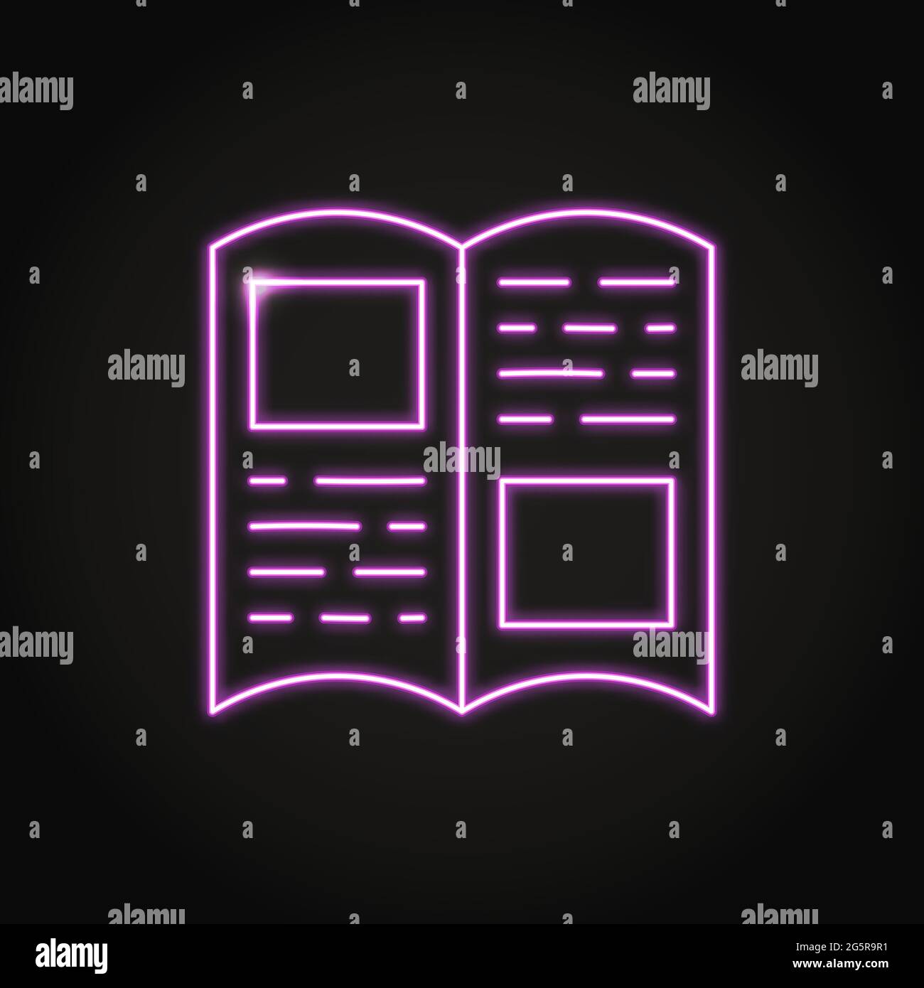Neon printed magazine icon in line style. Open book symbol. Vector ...