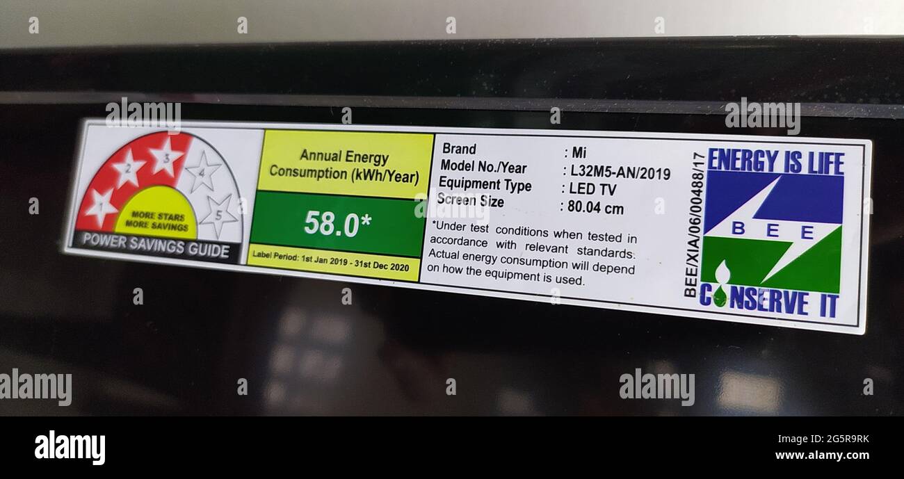 Energy star ratings usually affixed on electrical appliances to denote ...