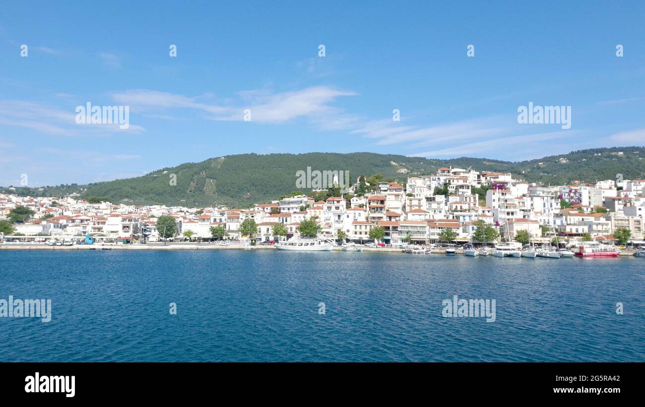 Ship is approaching the Skiathos Island, Greece - June 2020. View of ...