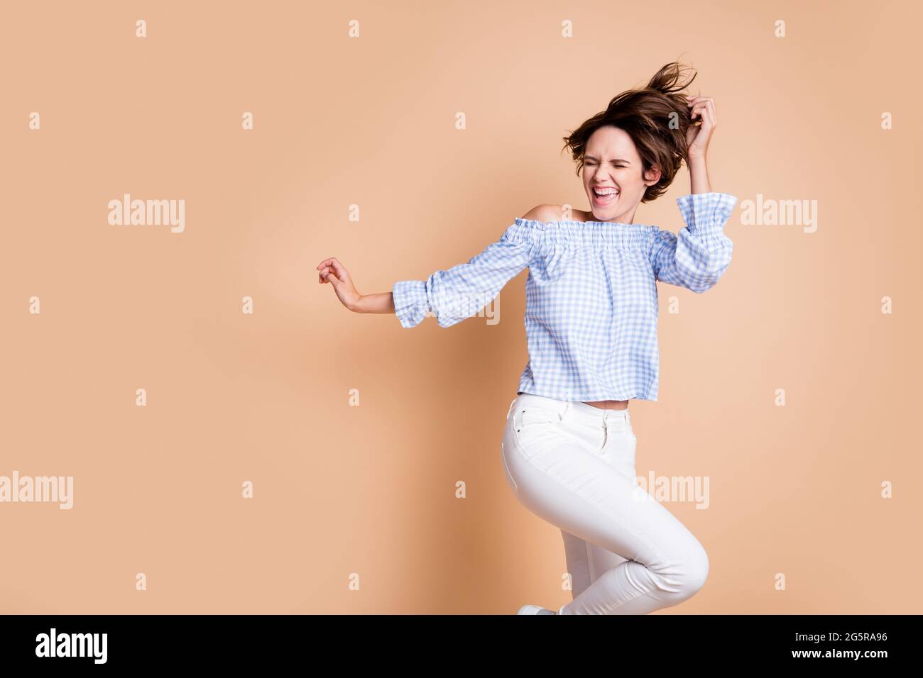 Photo of young excited crazy girl happy positive smile have fun enjoy ...