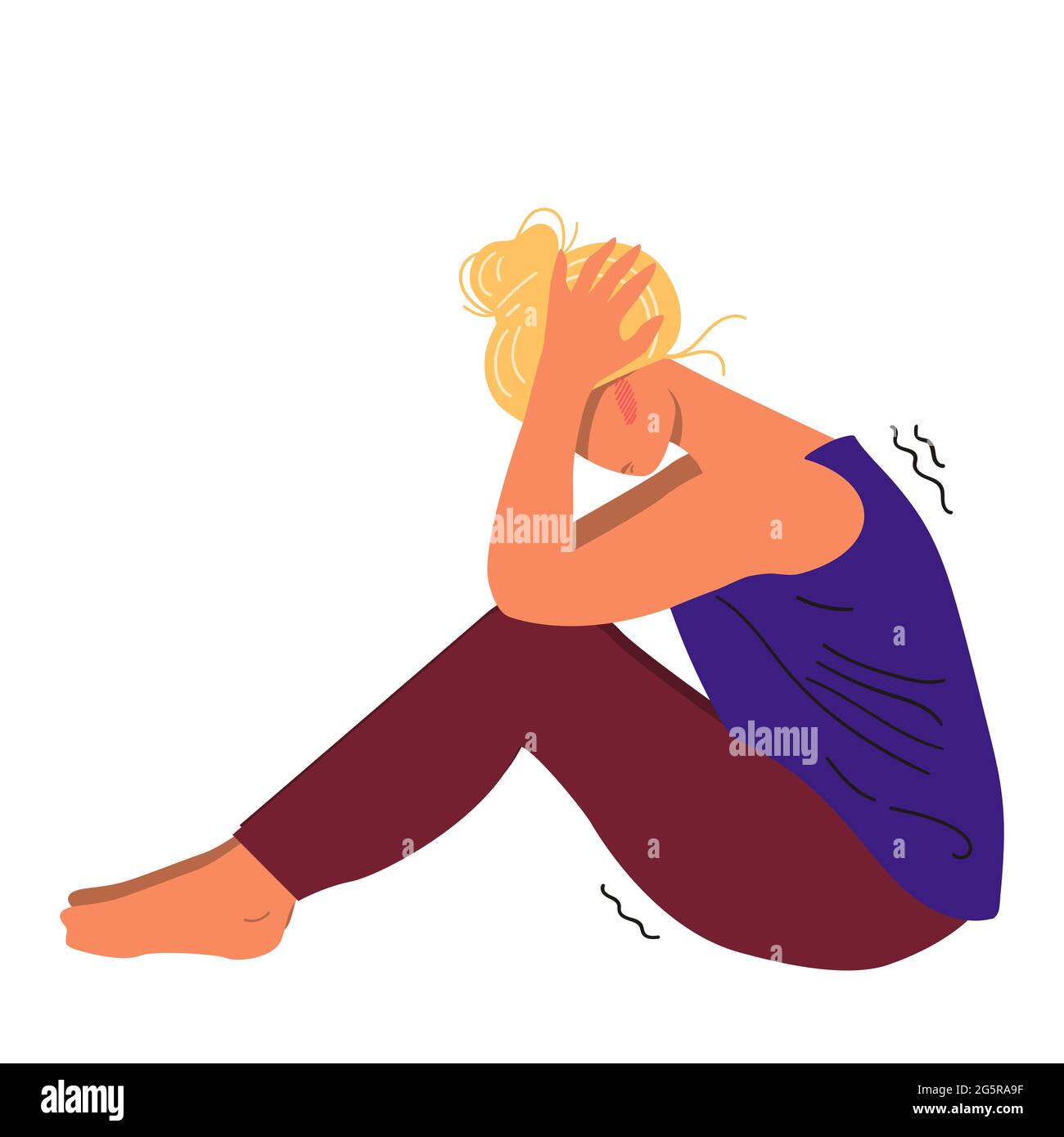 Depressed Young Unhappy Girl Sitting And Holding Her Head Concept Of