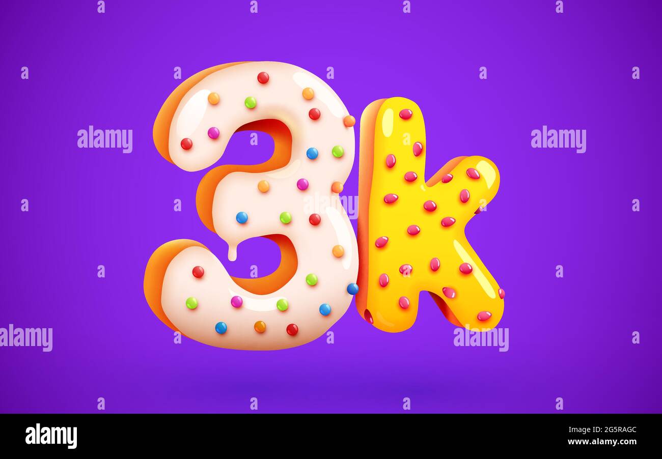 3k or 3000 followers donut dessert sign. Social media friends ...
