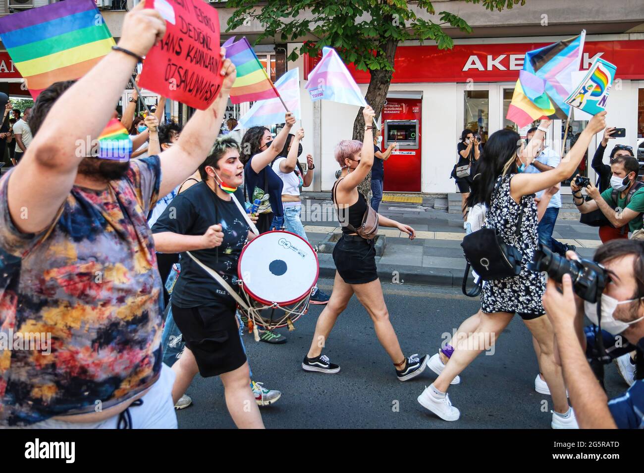 Protesters march while chanting slogans during the Pride Week. Police ...